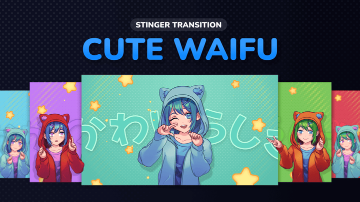 Cute Waifu Stream Overlay & Alerts Package for Twitch and Youtube